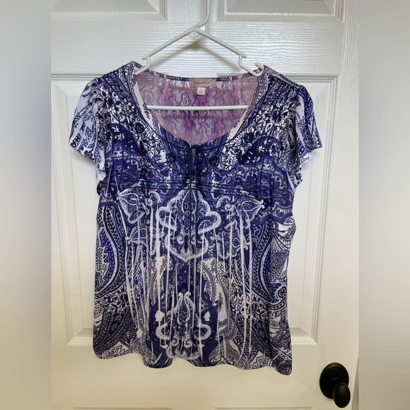 Dress Barn | Tops | Dressbarn Womens Large Purplewhite Print Cap Sleeve ...